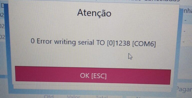Erro SAT EPSON – Error Writing serial to [0]1238 [COM6] – Base de ...
